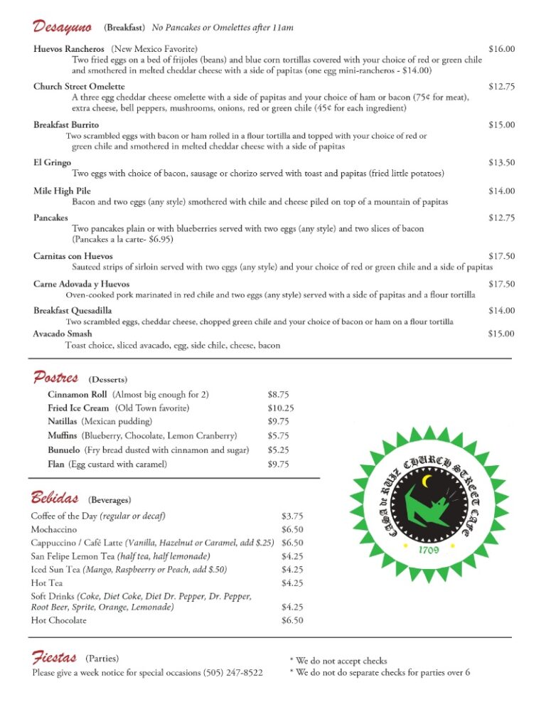 Our Menu - Authentic Mexican Cuisine - Church Street Cafe